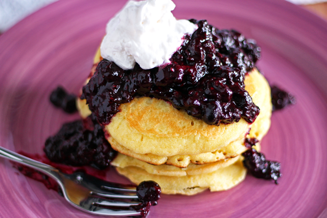 Almond Meal Pancakes with Berry Reduction and Coconut Cream | don't ...